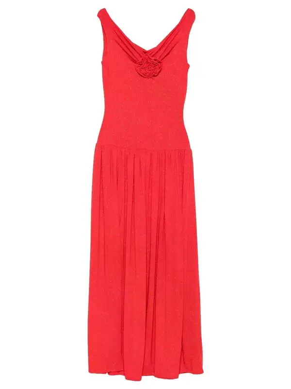 ROSERRY Rose-embellished Pleated Maxi Dress - Red