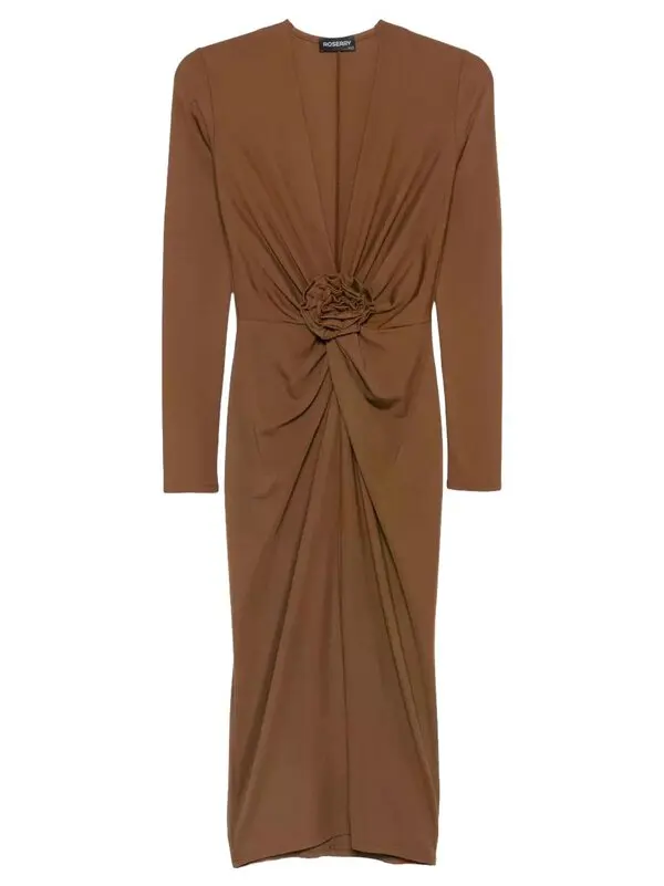 ROSERRY Rose-embellished Twist-front Midi Dress - Brown