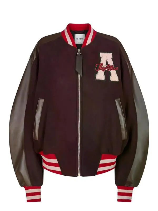 Attico Leather-sleeved Logo-patch Bomber Jacket - Red