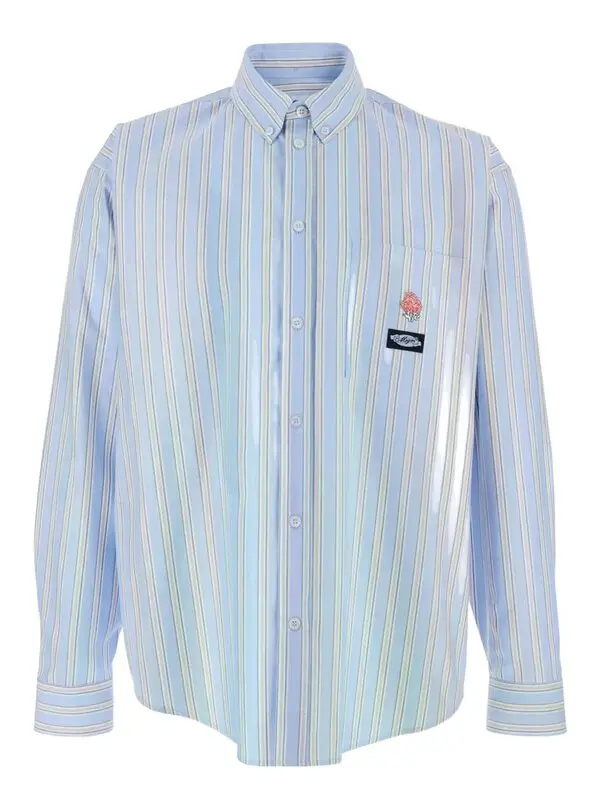 MSGM Striped Rose-embroidered Shirt - Blue
