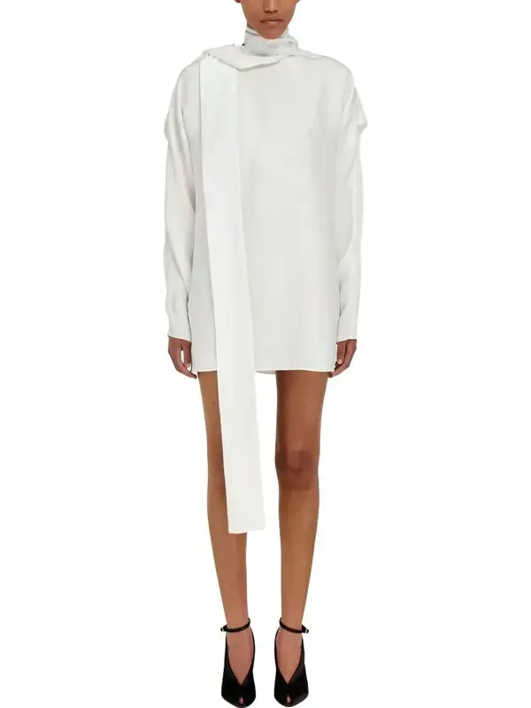 FERRAGAMO High-neck Draped-back Mini Dress - White