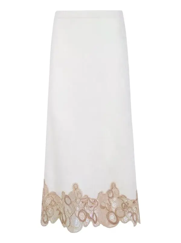 Fabiana Filippi Lace-trimmed Wool Midi Skirt - White