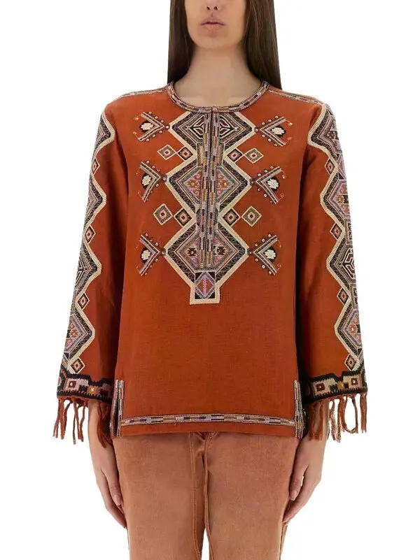 Isabel Marant Zelda Embroidered Top - Brown