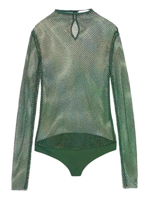 Patrizia Pepe Rhinestone-embellished Mesh Bodysuit - Green