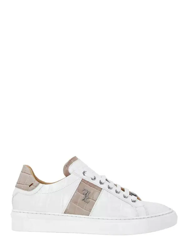 BILLIONAIRE Crocodile-effect Leather Sneakers - White