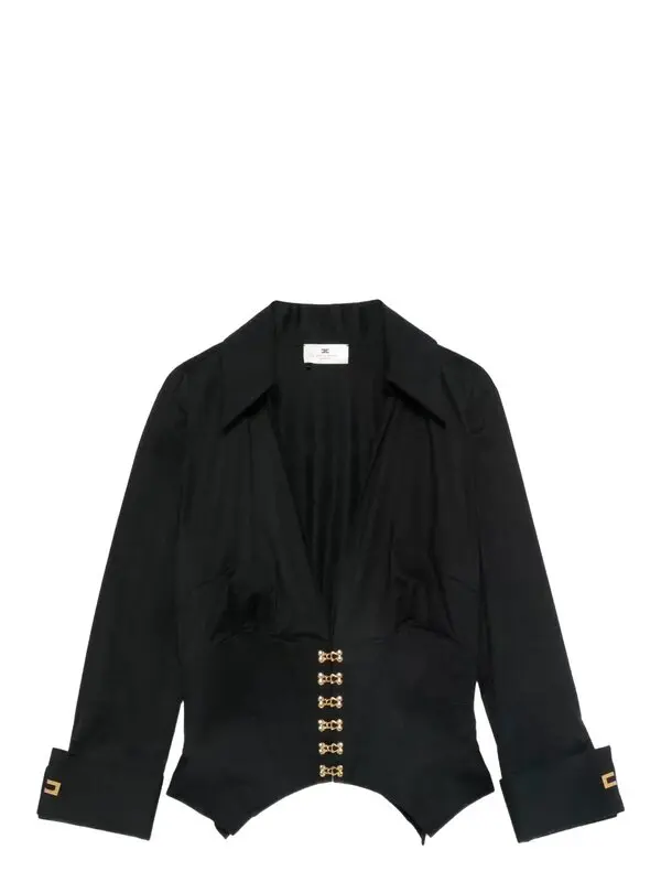 Elisabetta Franchi V-neck Blouse With Gold-tone Hardware - Black