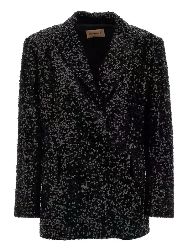 LE TWINS Sequin Double-breasted Blazer - Black
