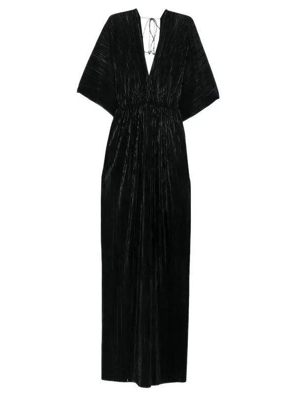 ROSERRY Pleated V-neck Maxi Dress - Black