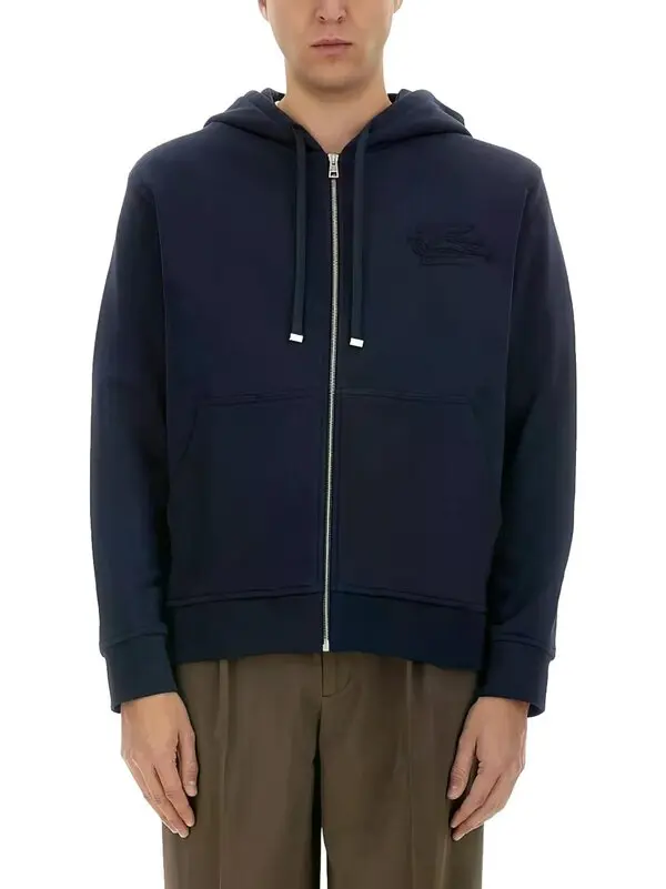 Etro Embroidered-logo Zip-up Hoodie - Blue