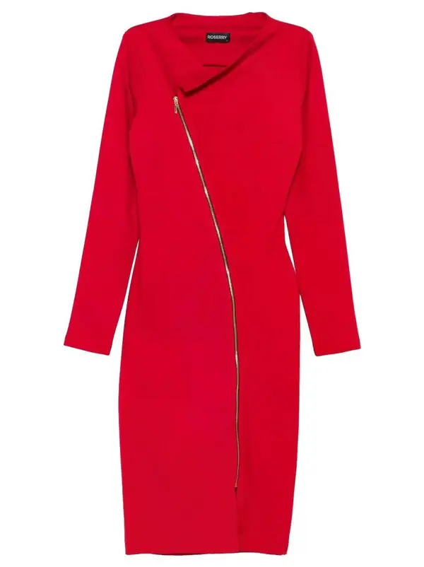 ROSERRY Asymmetric Zip-front Midi Dress - Red