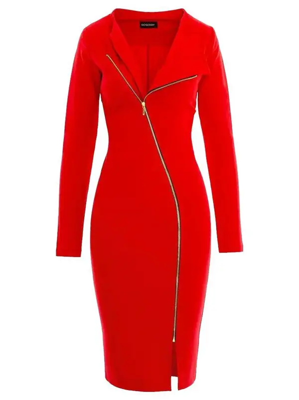ROSERRY Asymmetric Zip-front Midi Dress - Red