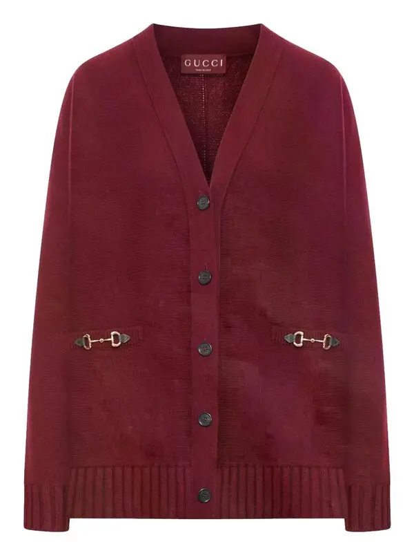 Gucci Ribbed Cardigan With Horsebit Detail - Red