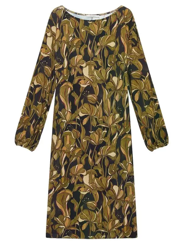 Malìparmi Floral-pattern Long-sleeve Midi Dress - Green