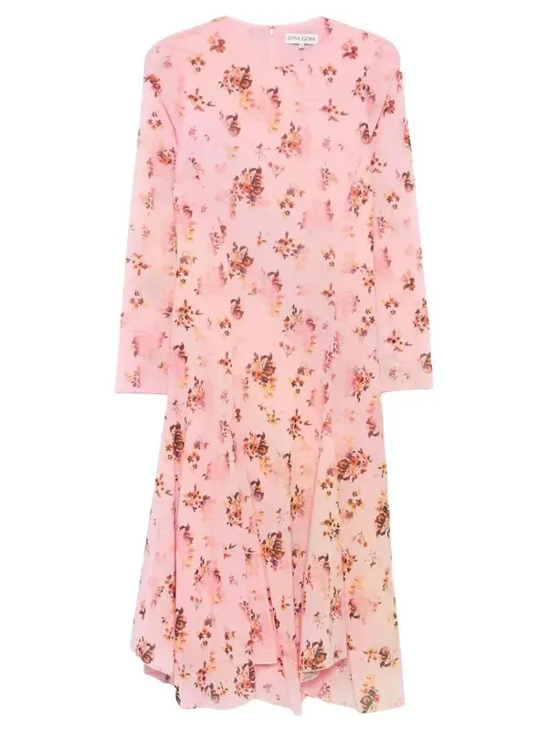 Stine Goya Floral-print Long-sleeve Midi Dress - Pink