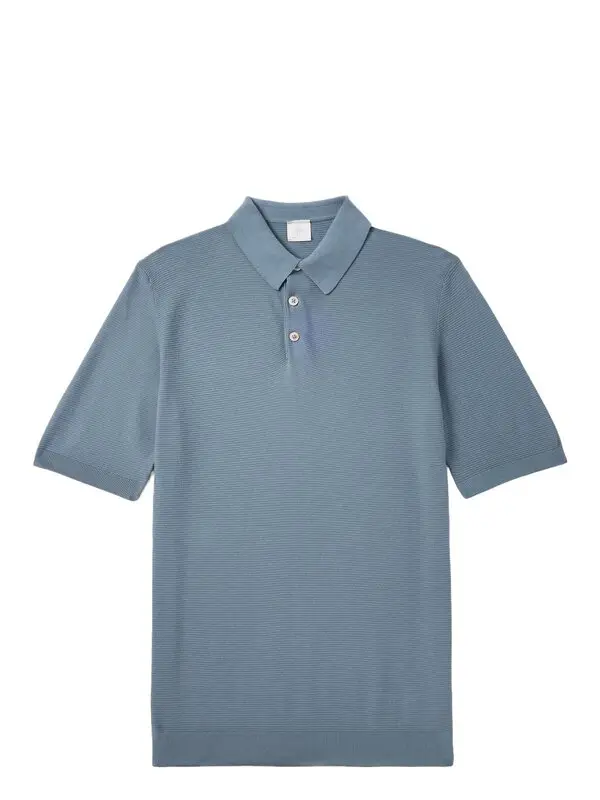 Eleventy Slim-fit Ribbed Cotton Polo Shirt - Blue