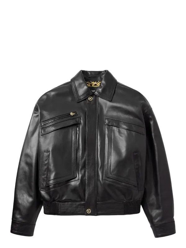 Versace Leather Bomber Jacket - Black