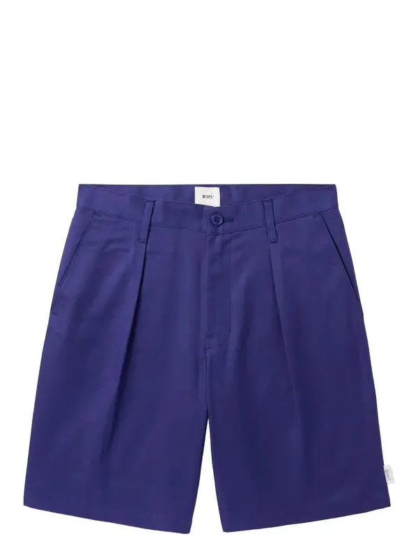 WTAPS Straight-leg Pleated Cotton-twill Shorts - Blue