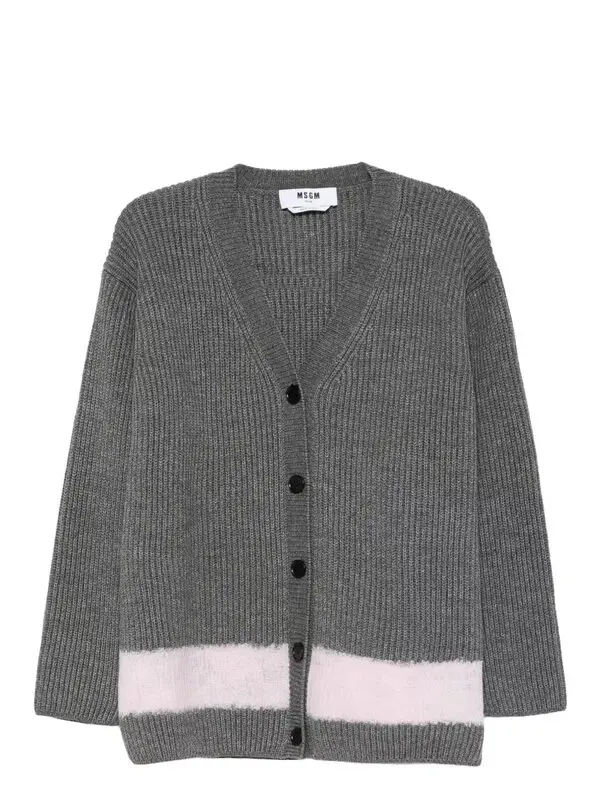 MSGM Ribbed-knit Button Cardigan - Grey