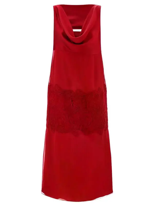 FERRAGAMO Cowl-neck Lace-insert Midi Dress - Red
