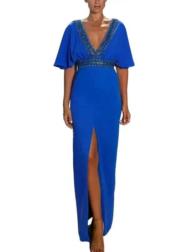 MAESTRI Embellished V-neck Maxi Dress - Blue