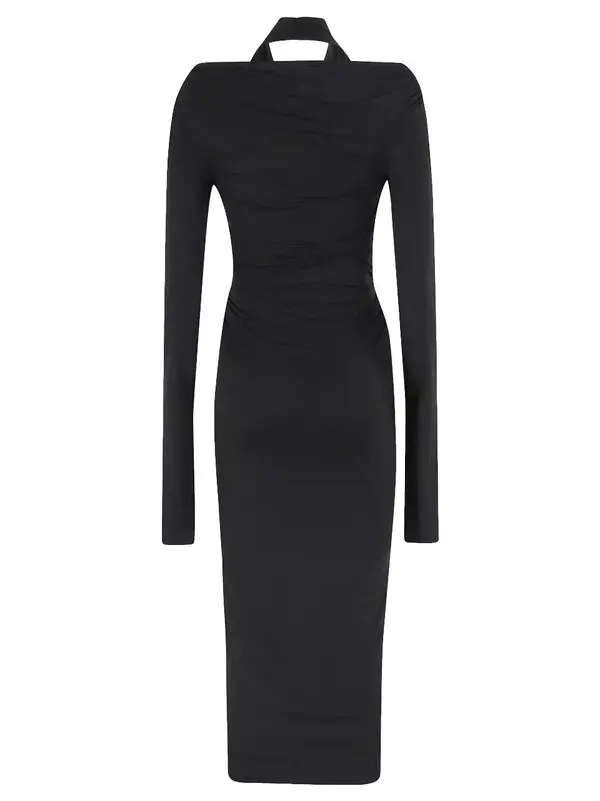 Andamane Draped-neckline Midi Dress - Black