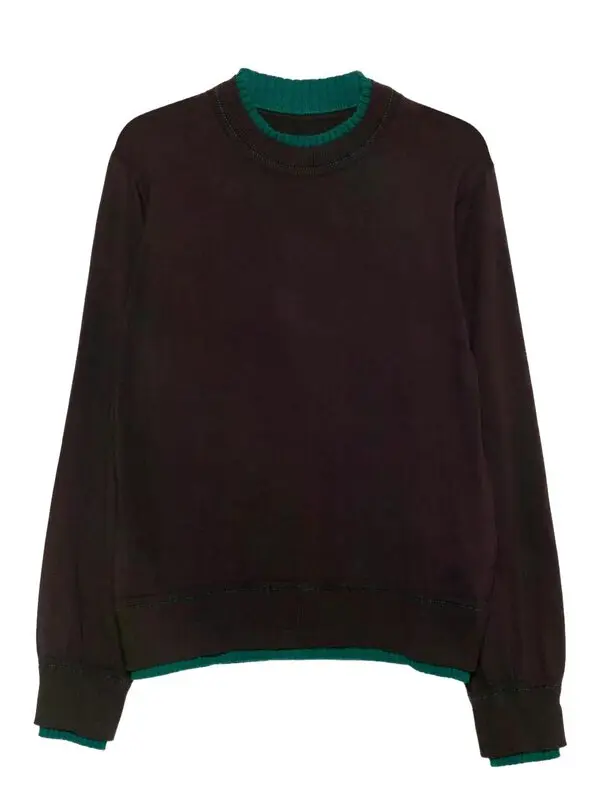Sacai Contrast-trim Crew-neck Sweater - Brown