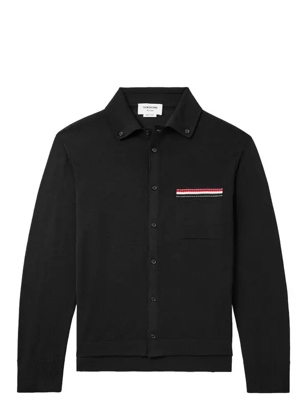 Thom Browne Slim-fit Striped Wool Cardigan - Black