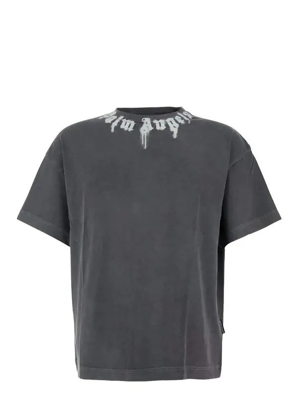 Palm Angels Neck-logo Spray-paint T-shirt - Grey