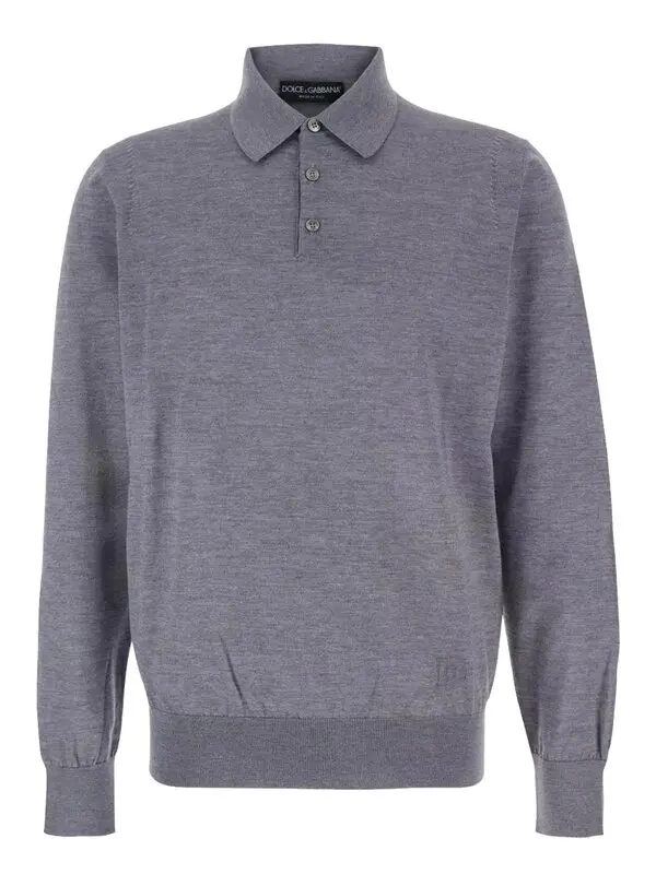 Dolce & Gabbana Long-sleeve Knitted Polo Shirt - Grey