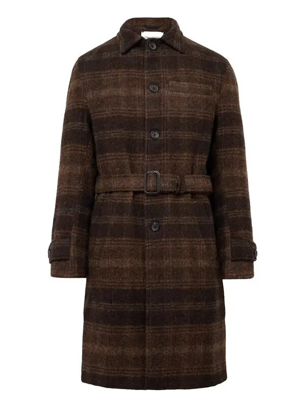 Oliver Spencer Grandpa Belted Checked Coat - Brown