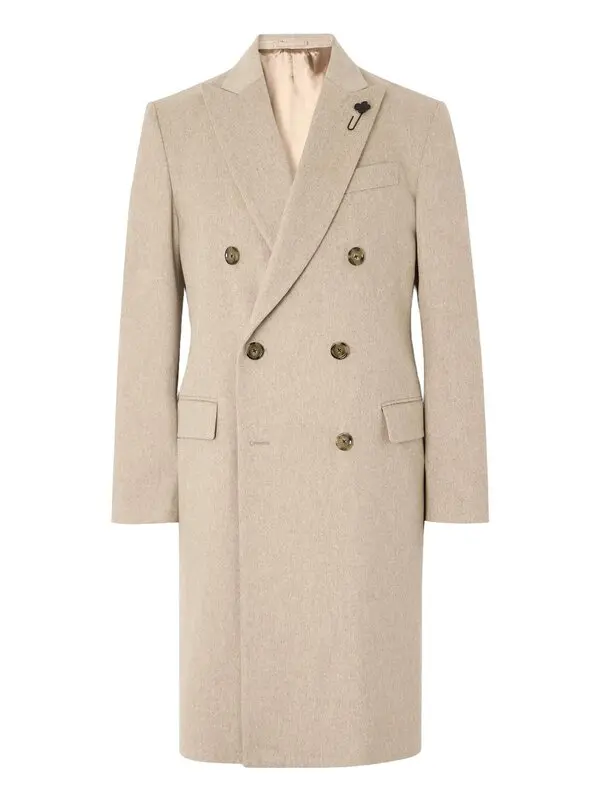 LARDINI Slim-fit Double-breasted Brushed Virgin Wool Coat - Neutrals