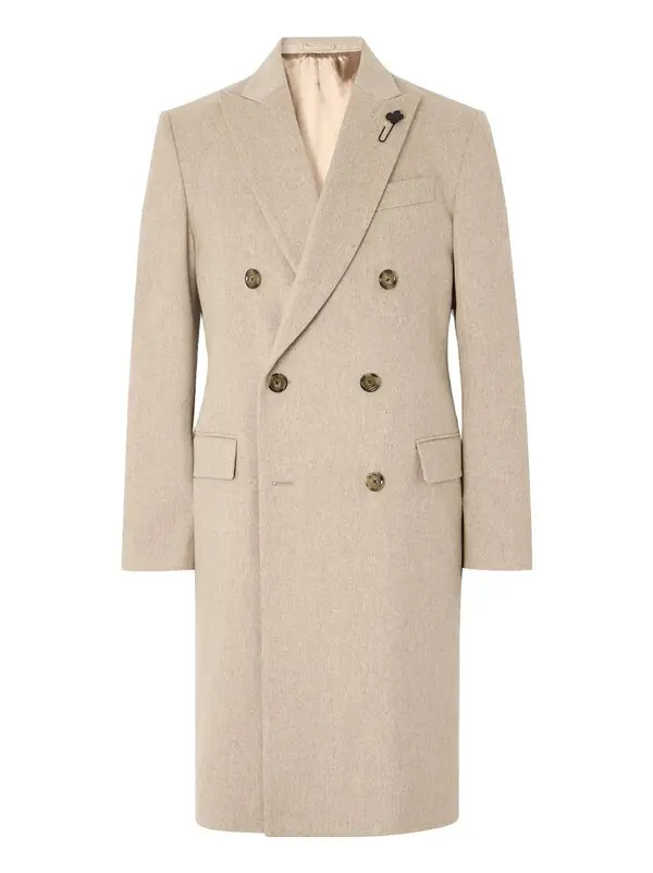LARDINI Slim-fit Double-breasted Brushed Virgin Wool Coat - Neutrals