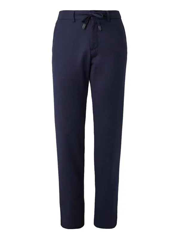 Canali Tapered Wool-flannel Drawstring Trousers - Blue