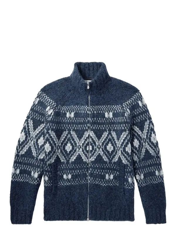Brunello Cucinelli Fair Isle Jacquard-knit Alpaca-blend Zip-up Cardigan - Blue