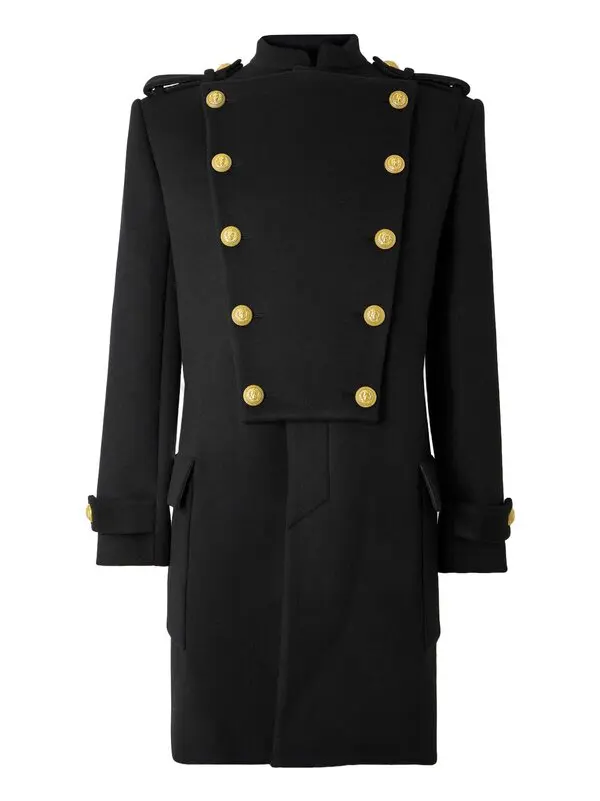 Balmain Double-breasted Embellished Wool And Cashmere-blend Coat - Black