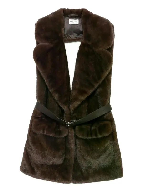 P.a.r.o.s.h Belted Faux Fur Gilet - Brown