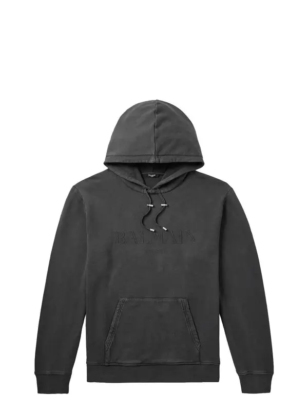 Balmain Logo-embroidered Cotton-jersey Hoodie - Gray