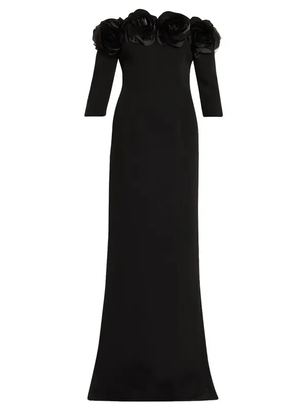 Rickie Freeman For Teri Jon Off-shoulder Applique Column Gown - Black