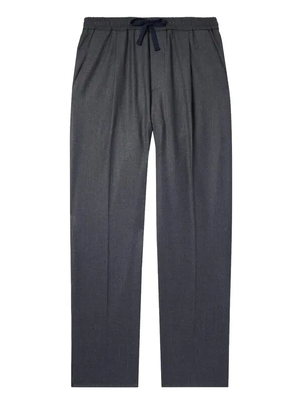 Altea Jared Straight-leg Pleated Wool-blend Flannel Drawstring Trousers - Gray
