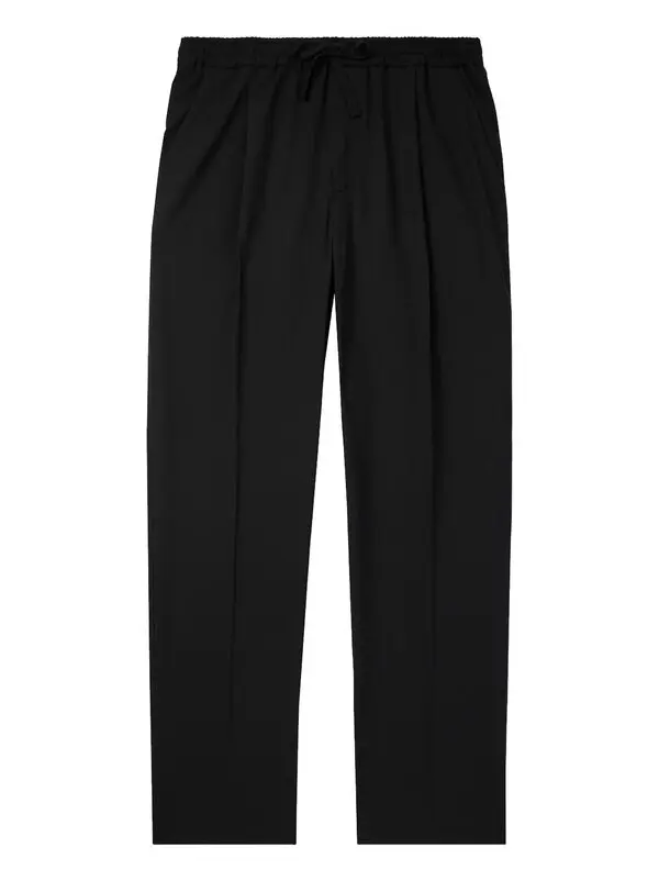 Altea Straight-leg Pleated Worsted Wool-blend Drawstring Trousers - Black