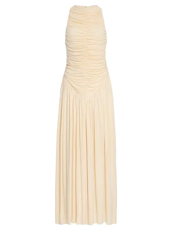 DE LA VALI Exclusive Cyclone Ruched Jersey Midi Dress - Neutral