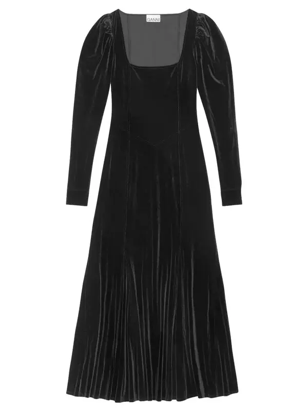 GANNI Square-neck Velvet Maxi Dress - Black