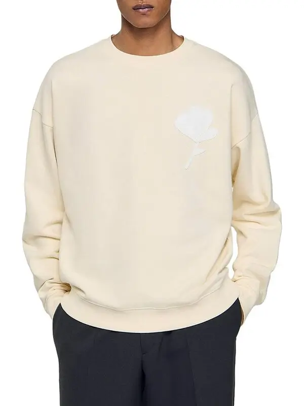Sandro Flower Patch Crewneck Sweatshirt - Butter Cream
