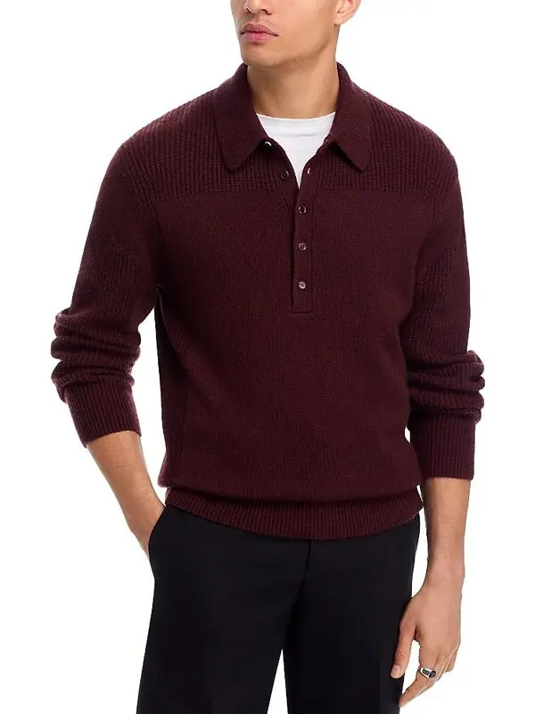 Helmut Lang Relaxed Fit Block Knit Wool Polo Sweater - Dark Burgundy