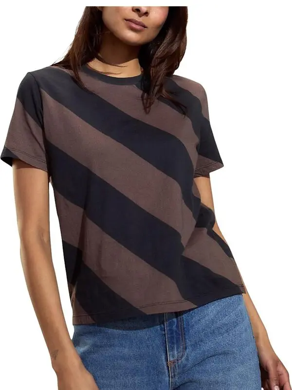Cynthia Rowley Diagonal Stripe Tee - Black/brown