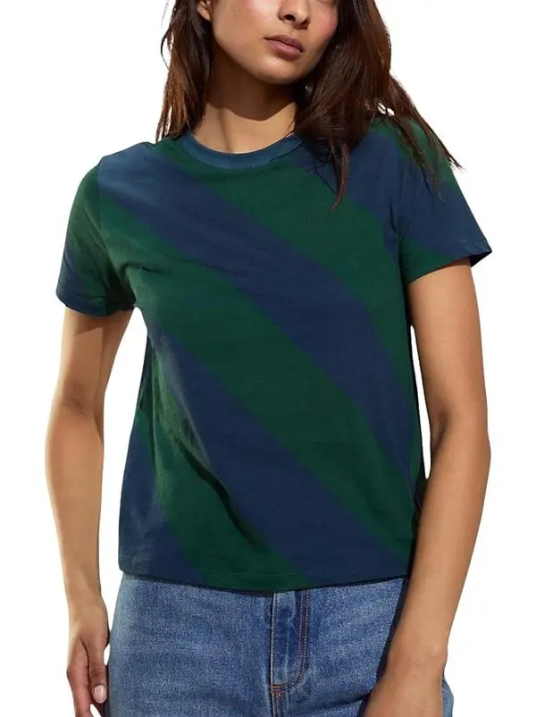 Cynthia Rowley Diagonal Stripe Tee - Green/navy
