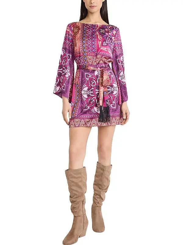 THE GOOD JOURNEY Printed Charmeuse Mini Dress - Plum/cabret Pink