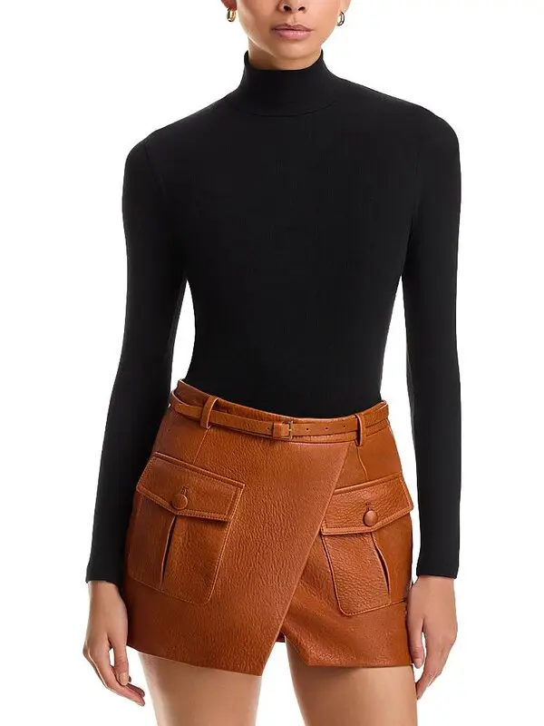 FRAME Rib Knit Turtleneck Top - Black