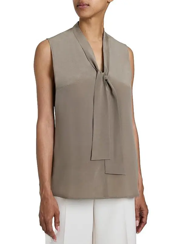 Santorelli Teca Silk Sleeveless Tie Neck Blouse - Sahara