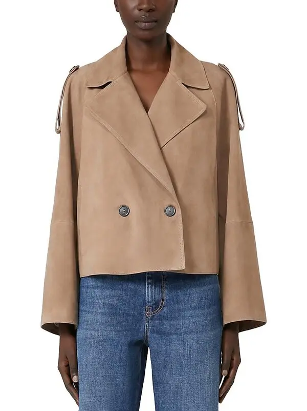 Max Mara Maga Suede Leather Short Trench Coat - Marron Glace